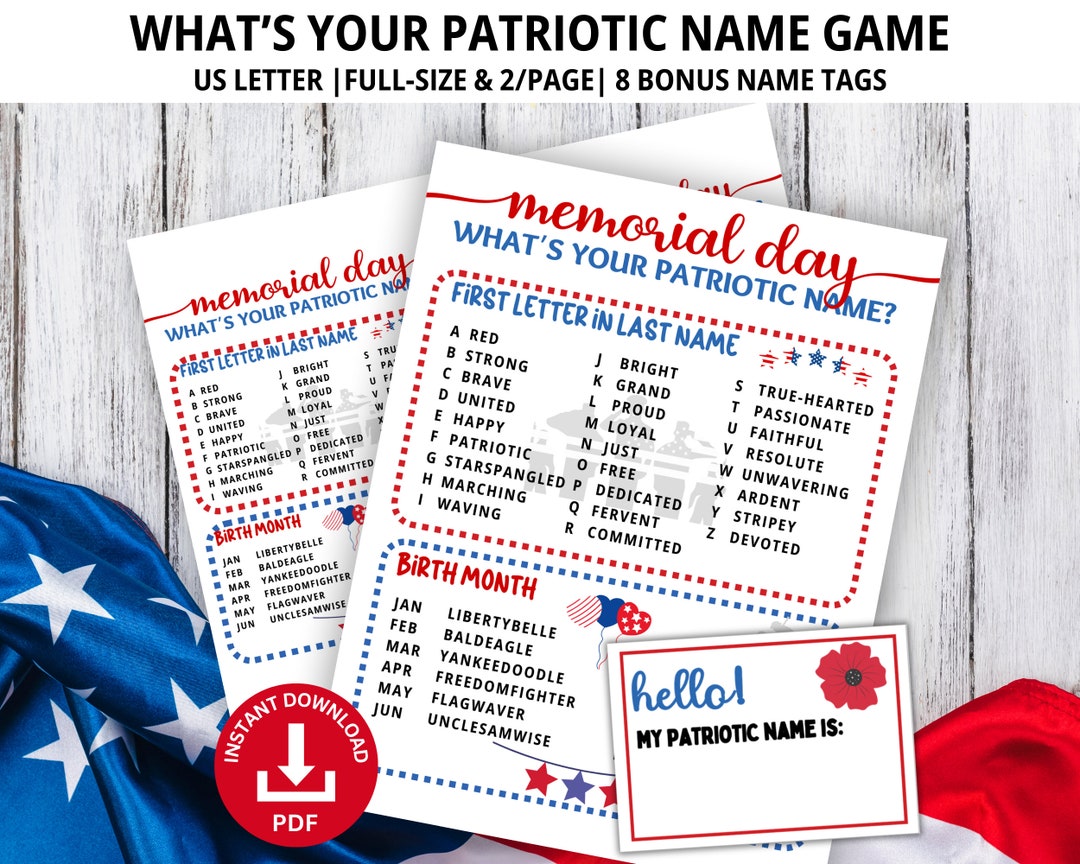 Whats Your Patriotic Name, Memorial Day Games, Name Game Generator ...