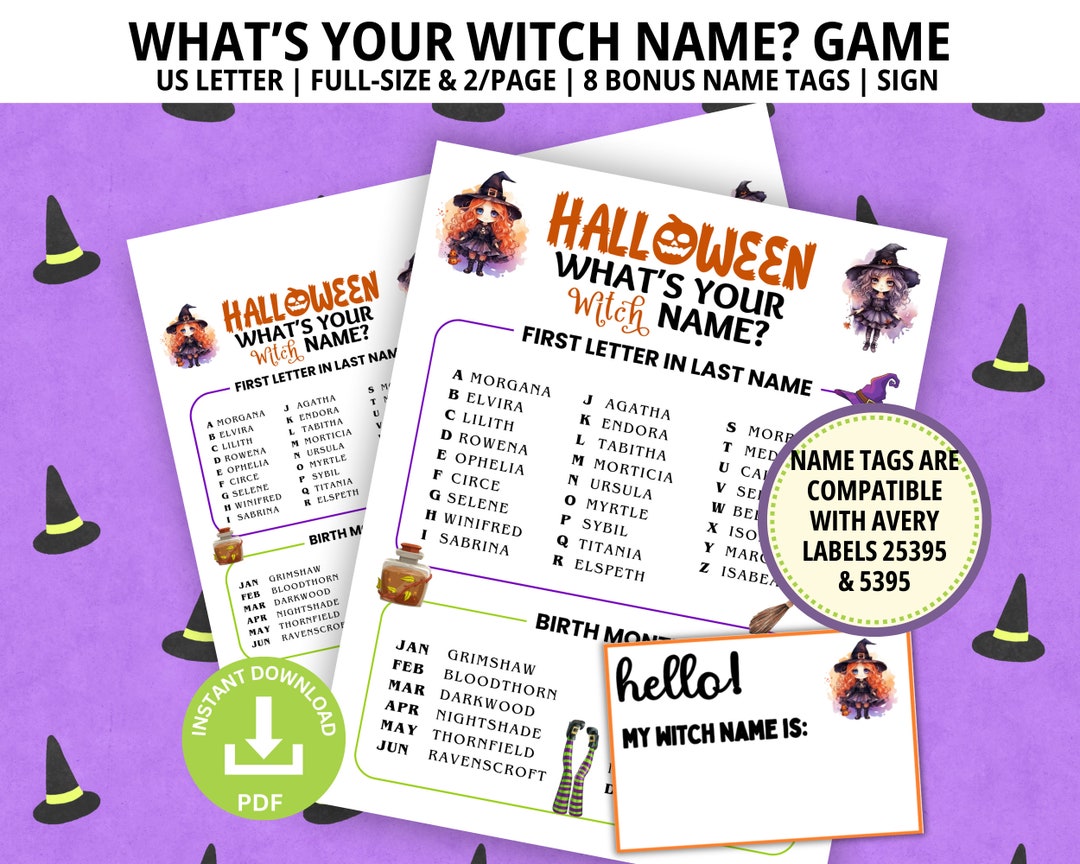 What's Your Witch Name, Halloween Name Game, Whats Your Name, Printable ...