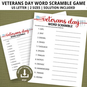 Veterans Day Word Scramble, Veterans Day Word Games, Veterans Day Games ...