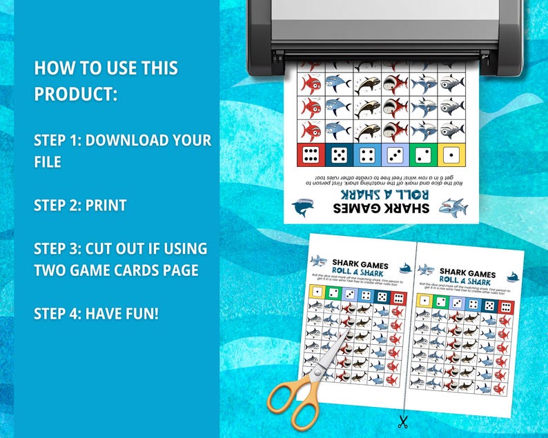 Roll a Shark Dice Game, Shark Games, Shark Birthday Party, Birthday ...