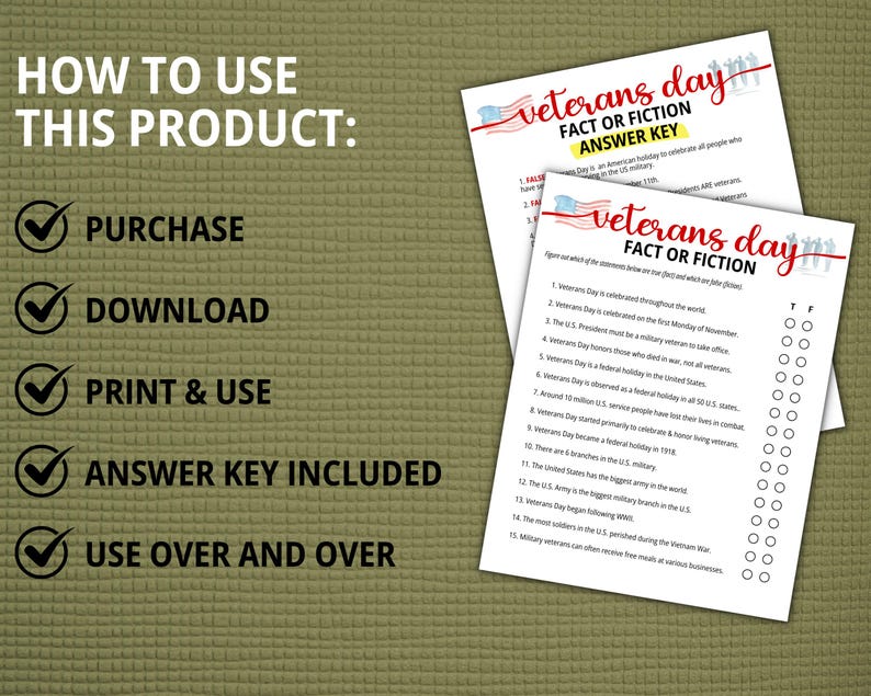 Veterans Day Fact or Fiction, Veterans Day Trivia, Veterans Day Games ...