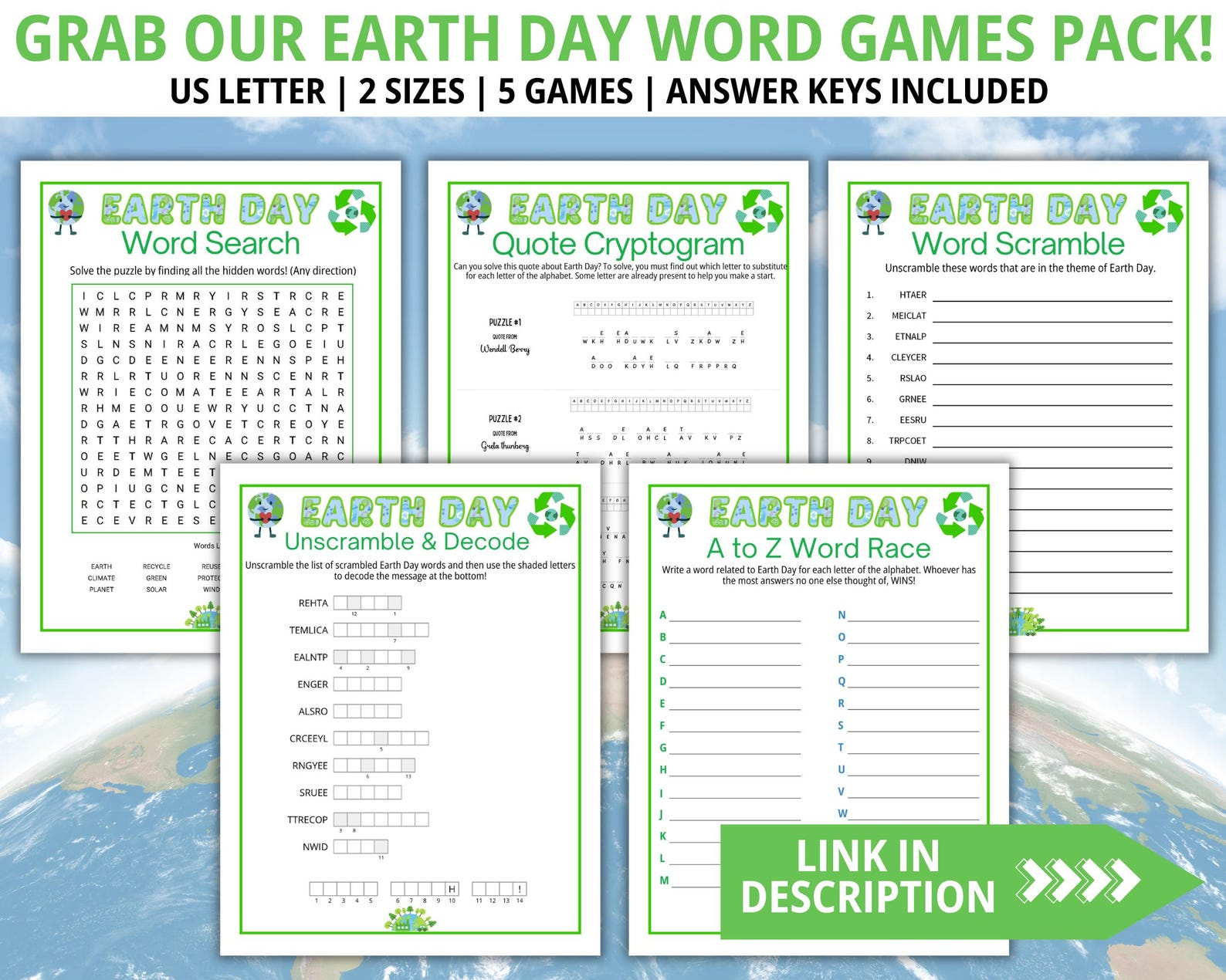 Earth Day Matching Game, Earth Day Games, Family Game Night, Games for ...