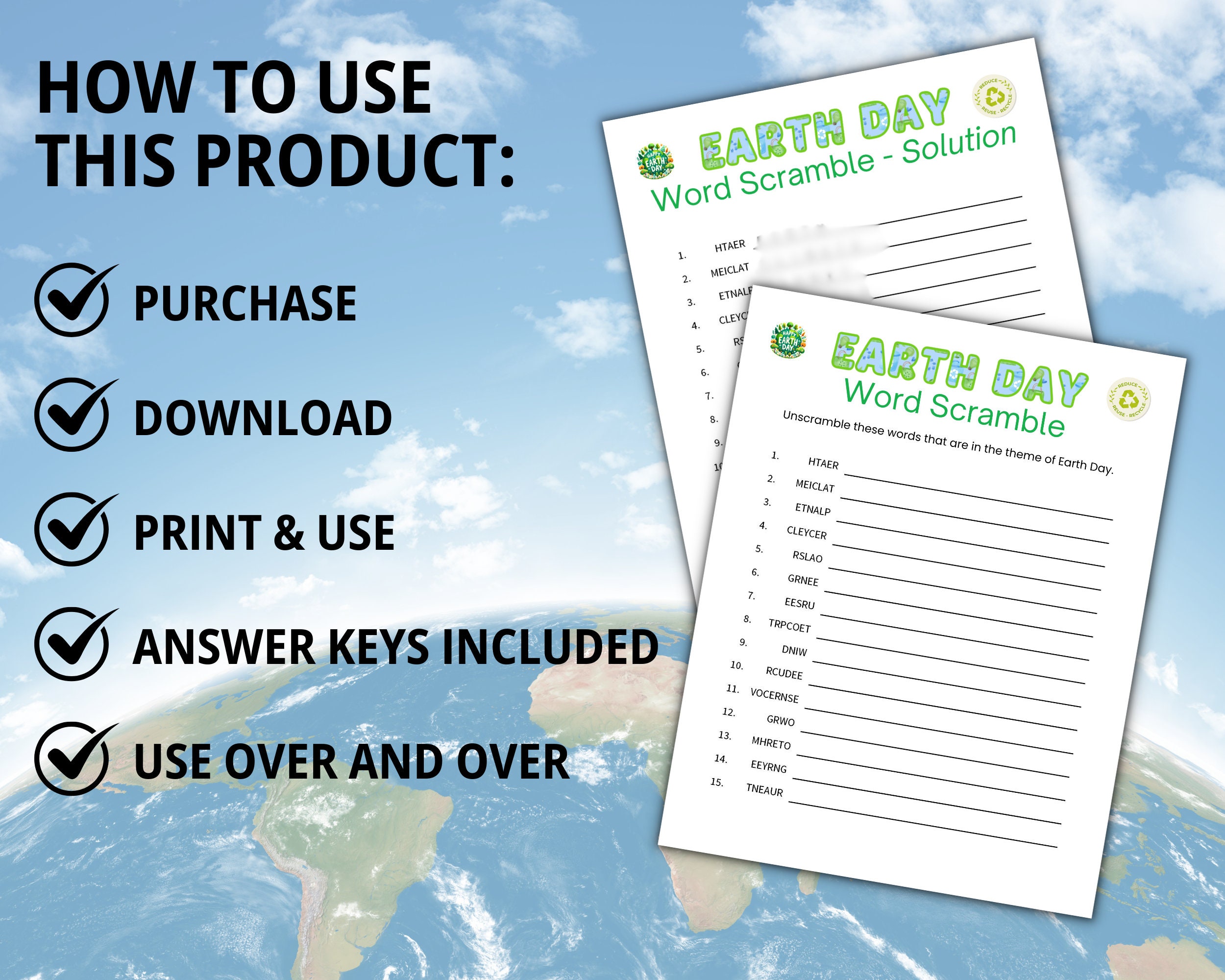 Earth Day Word Scramble Game, Earth Day Game, Family Game Night, Earth ...