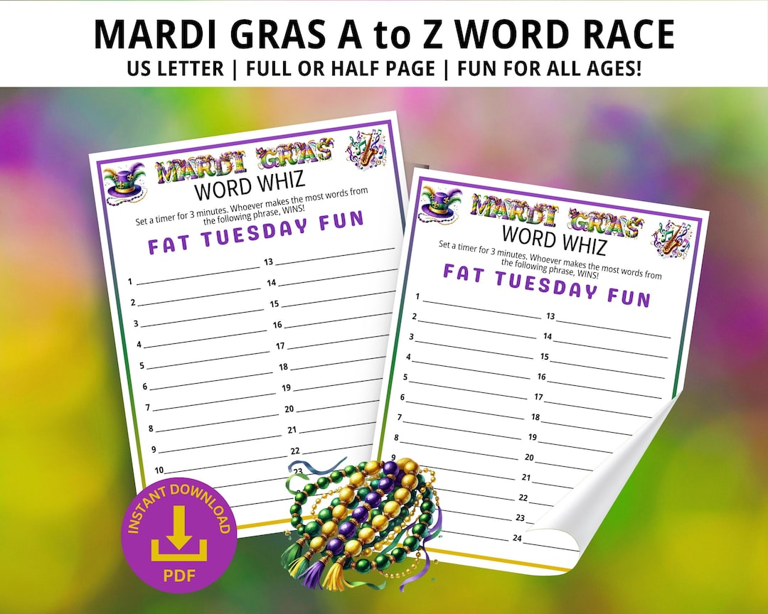 Mardi Gras Word Whiz, Mardi Gras Games, Mardi Gras Party Games, Family ...
