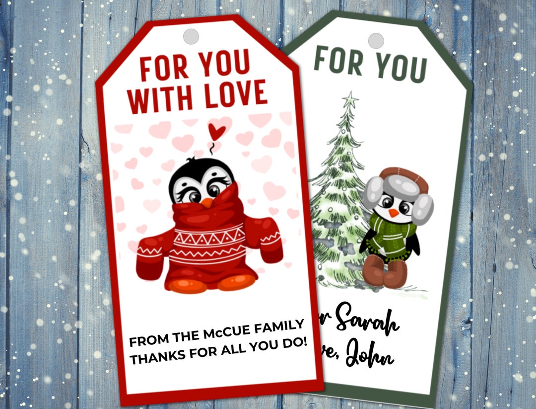 Penguin Gift Tags, Christmas Treat Tags, Valentine Gift Tag, Happy ...