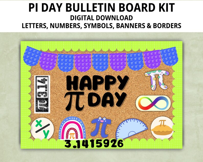 Pi Day Bulletin Board Kit, Classroom Decor, Printable March Bulletin ...