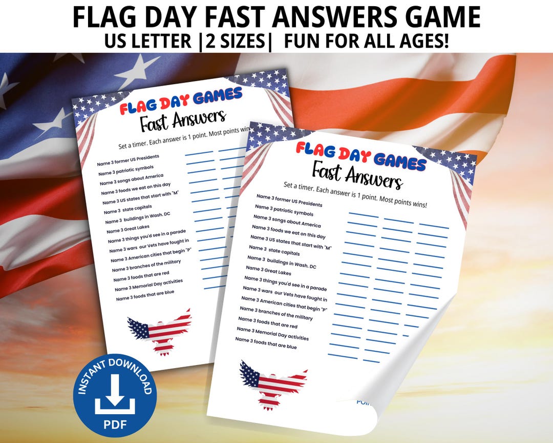 Flag Day Fast Answers Game, Flag Day Games, Patriotic Games, Think ...