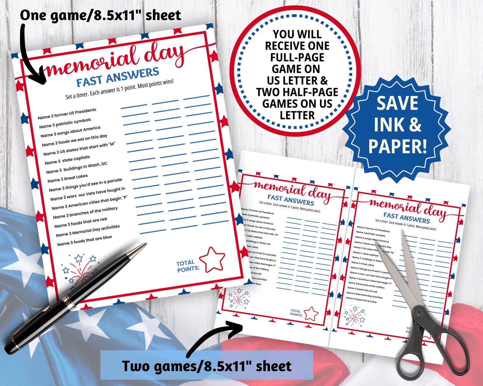 Memorial Day Fast Answers Game, Memorial Day Games, Patriotic Games ...