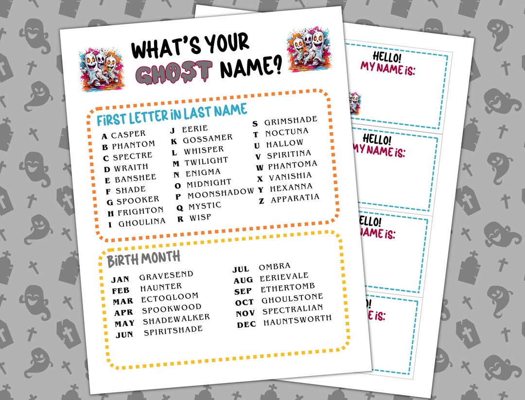 What's Your Ghost Name, Halloween Name Game, Whats Your Name, Printable ...