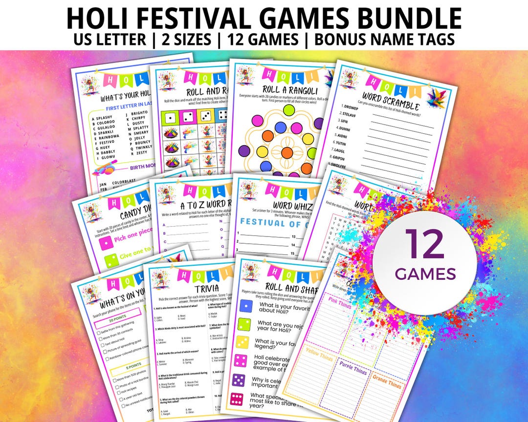 Holi Games, 12-GAME BUNDLE, Holi Trivia, Holi Party Games, Holi Name ...