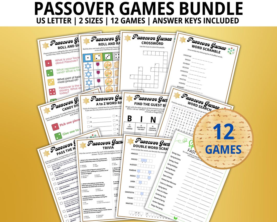 Passover Games, 12-GAME BUNDLE, Jewish Games, Passover Holiday ...