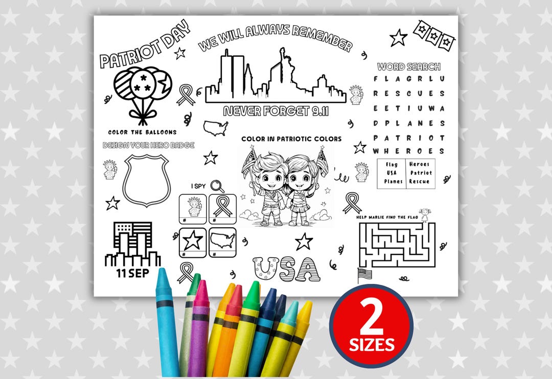Patriot Day, Activity Sheet, Activity Placemat, Patriotic Coloring ...