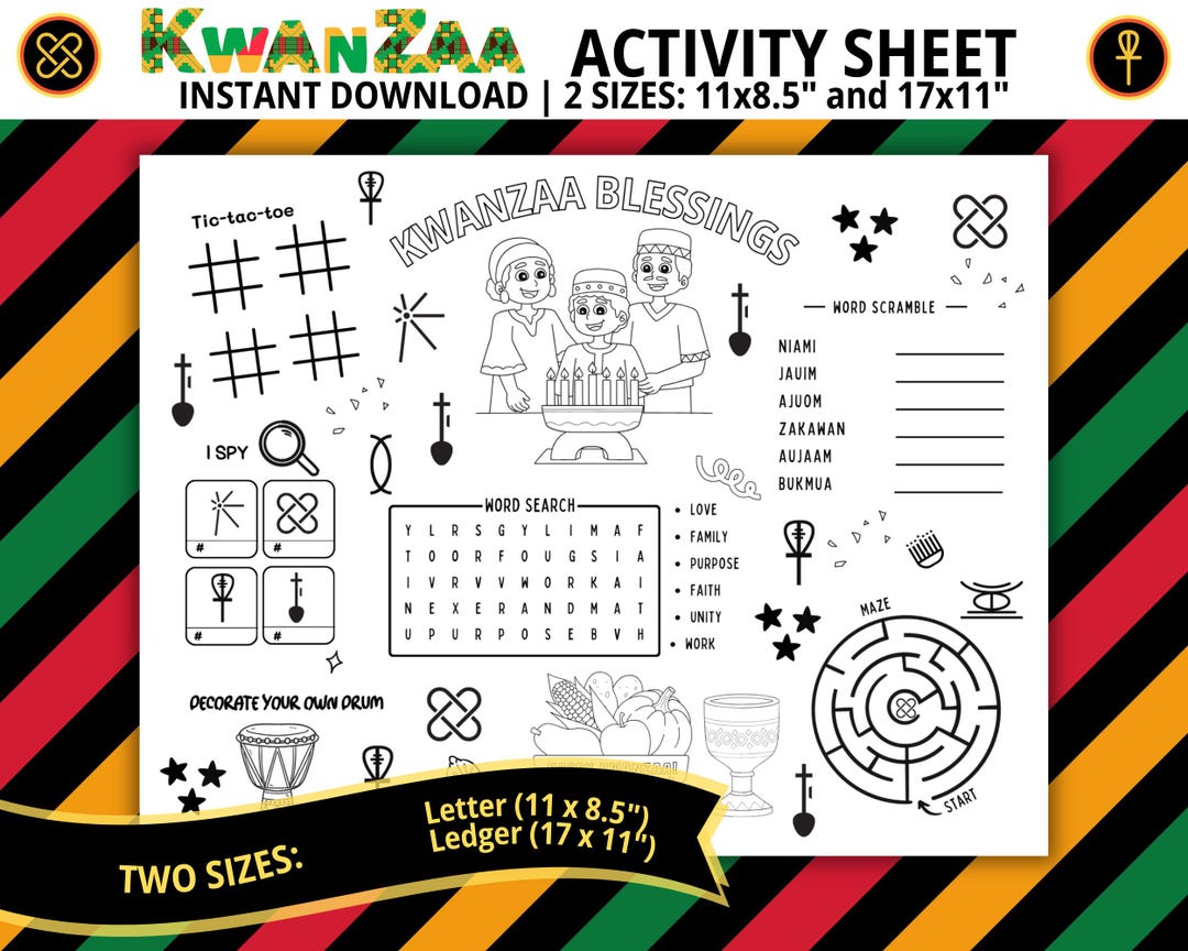Kwanzaa Activity Sheet, 2 Sizes, Kwanzaa Party Games, Kwanzaa Blessings ...