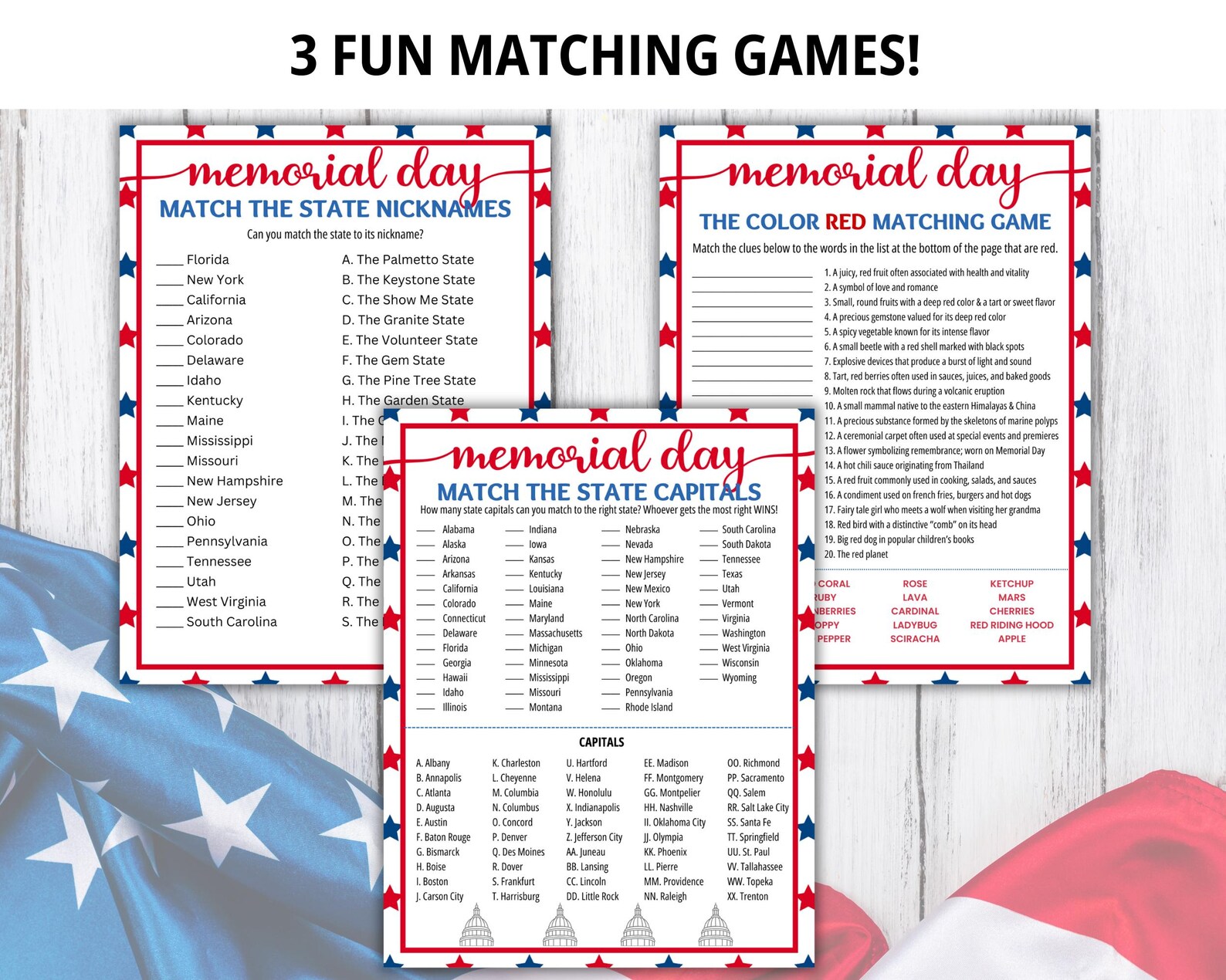 Memorial Day Games, 12 Game Bundle, Trivia Games, Patriotic Games ...