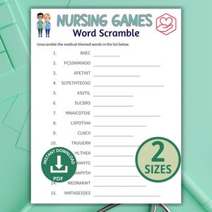 Nursing Word Scramble, Nursing Games, Nurse Games, Hospital Party Games ...