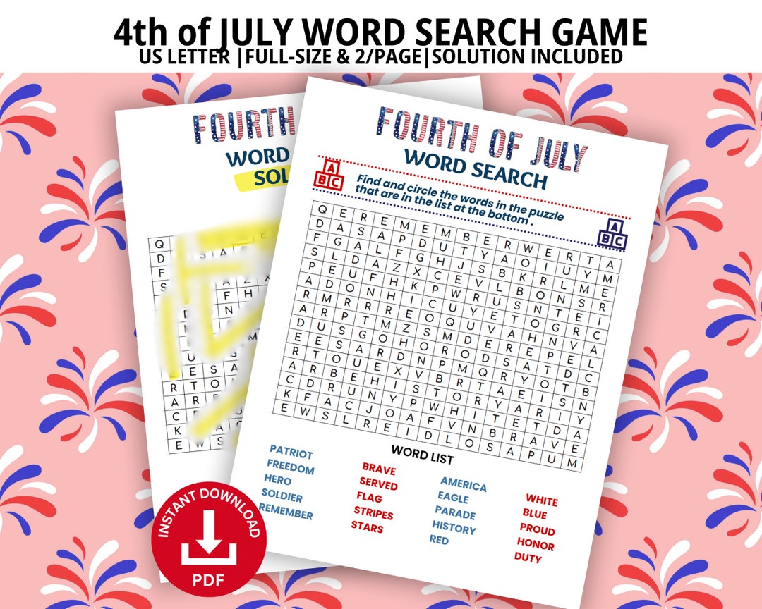4th of July Word Search Game, Fourth of July Games, Group Games ...
