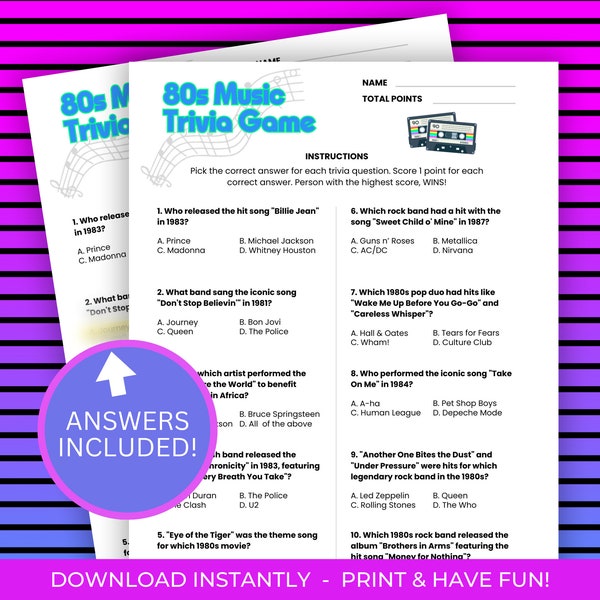 80s Trivia - Etsy