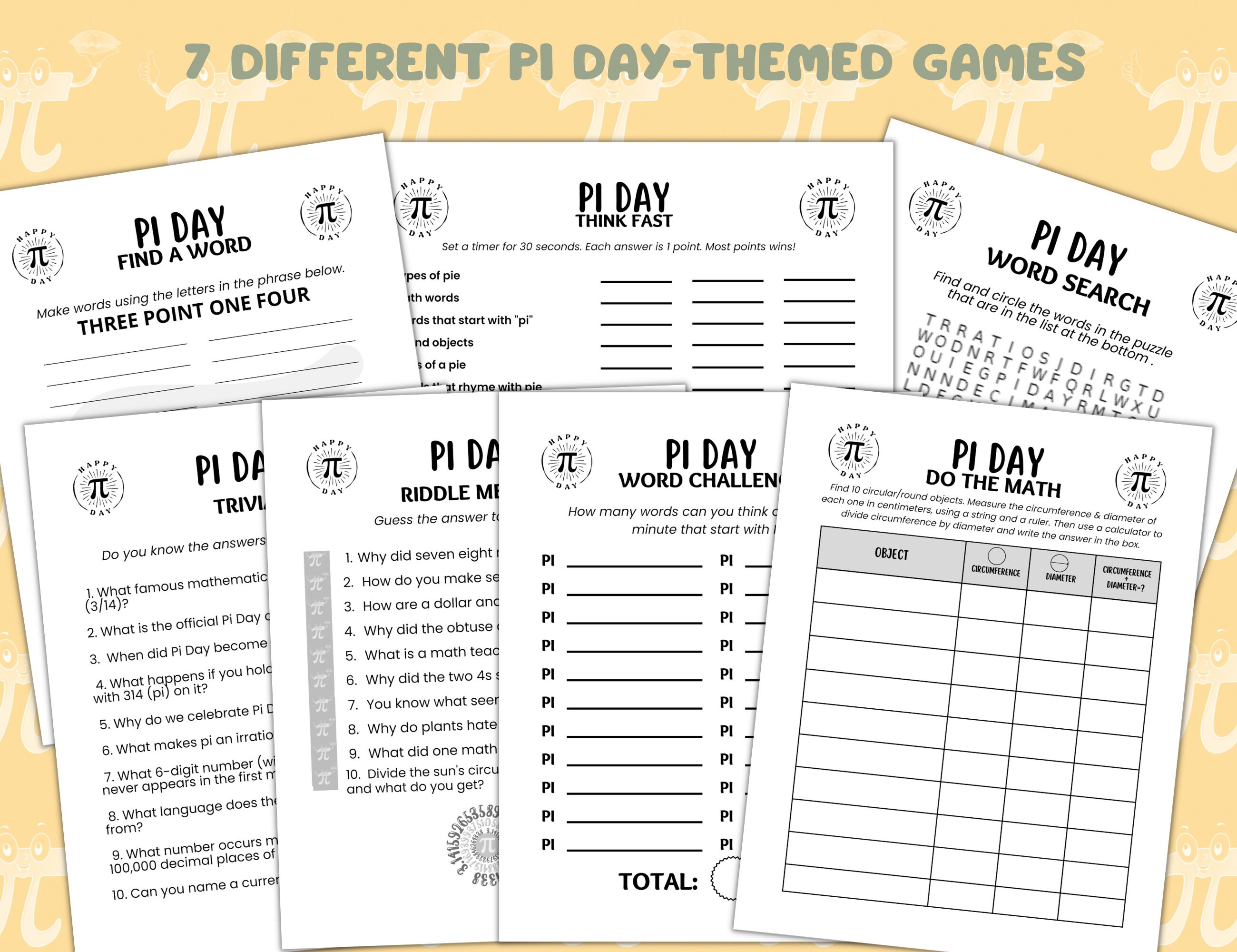 Printable Pi Day Party Bundle, Pi Day Party Favors, Pi Day Games, Math ...