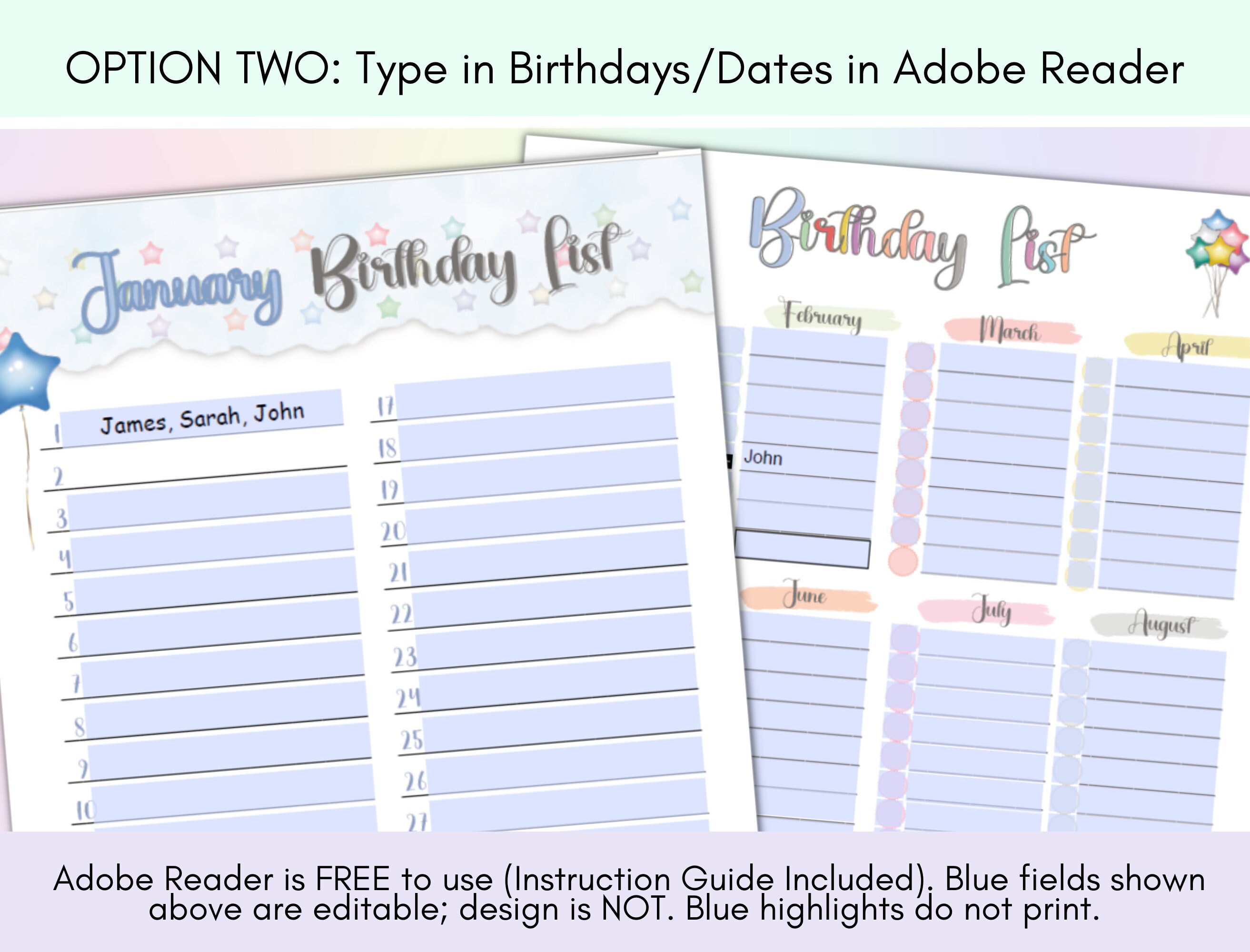 Editable Birthday Tracker Birthday Chart Birthday Calendar - Etsy