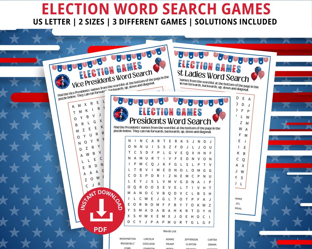 Election Word Search Game, Election Day Games, Presidents Word Search ...