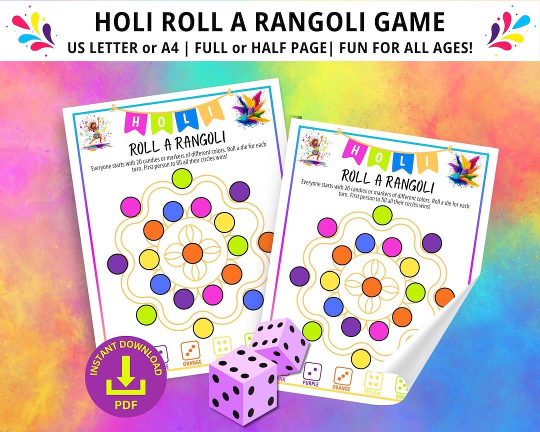 Holi Roll a Rangoli Dice Game, Holi Games, Holi Party Games, Family Game Night, Holi Dice Game ...