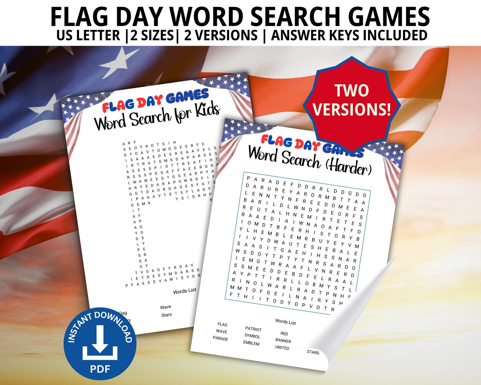 Flag Day Word Search, Flag Day Games, Patriotic Games, Icebreaker Games ...