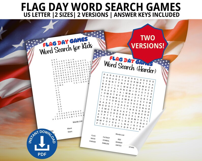 Flag Day Word Search, Flag Day Games, Patriotic Games, Icebreaker Games ...
