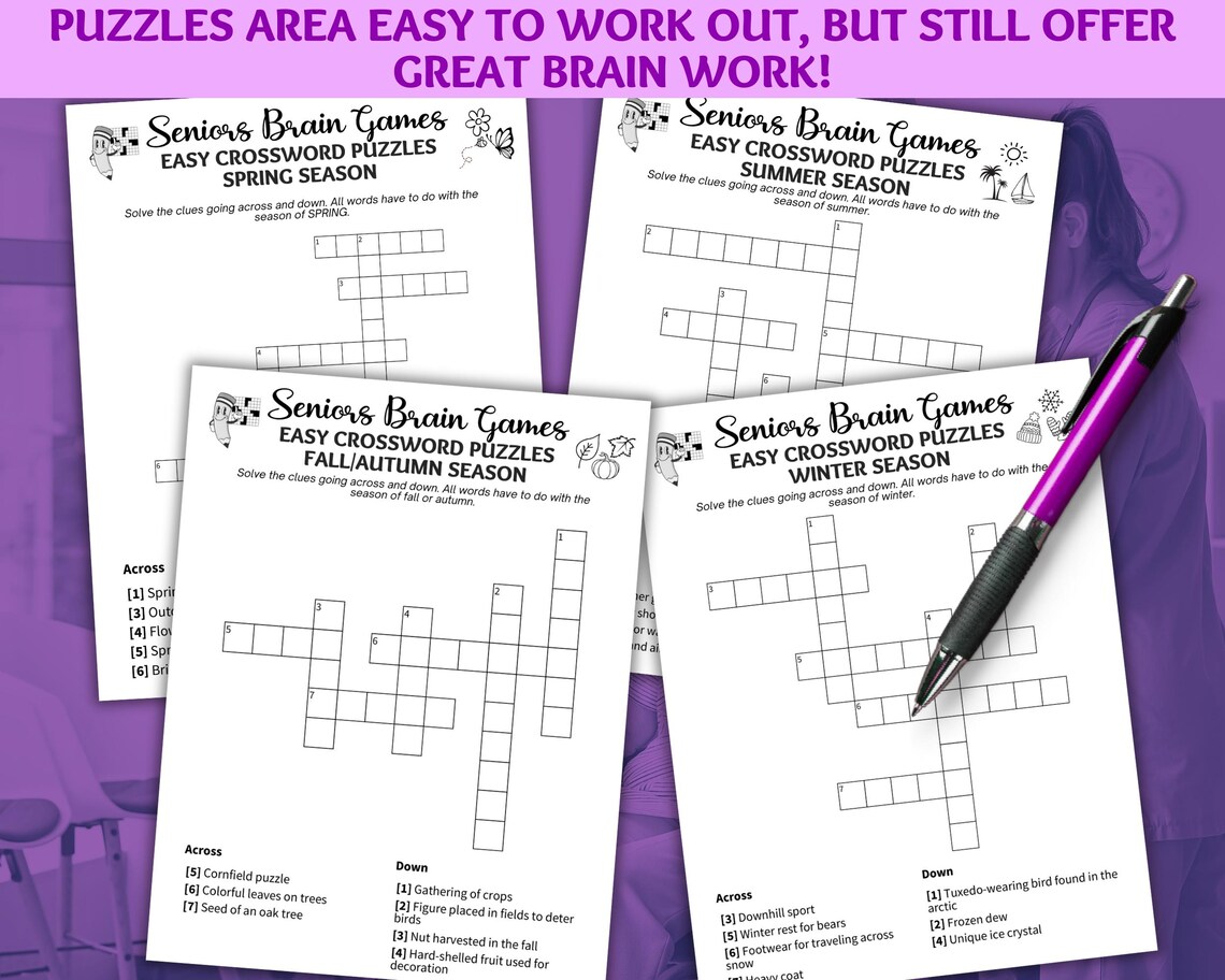 Seniors Easy Crossword Puzzles, Puzzles for Seniors, Dementia ...