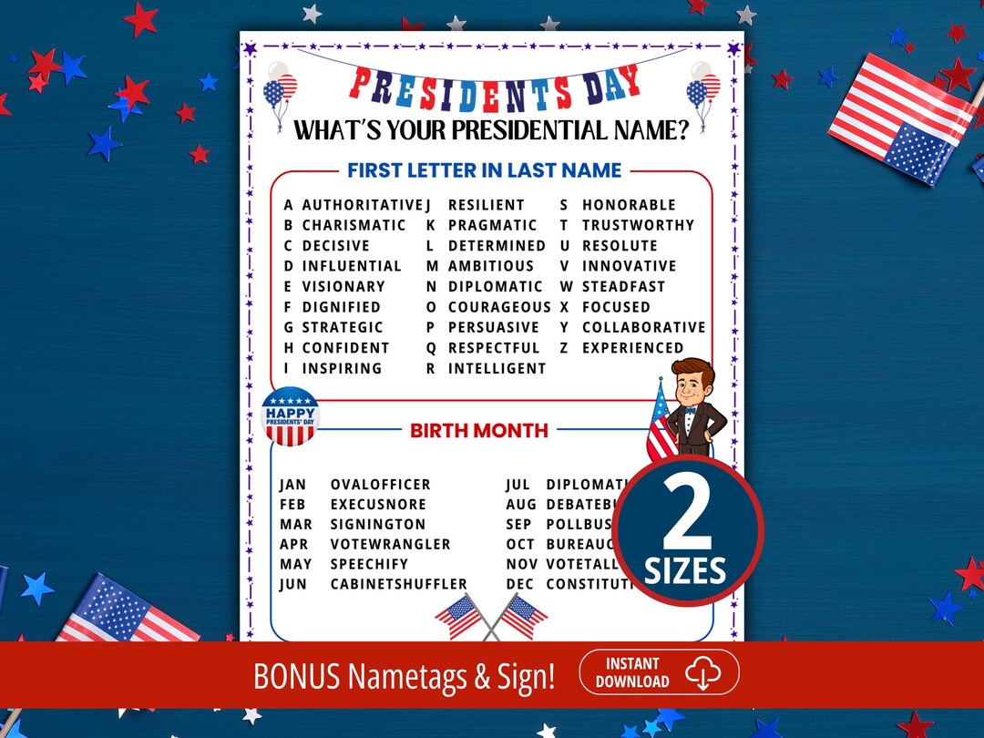 What's Your Presidential Name, President Name Game, Presidents Day ...