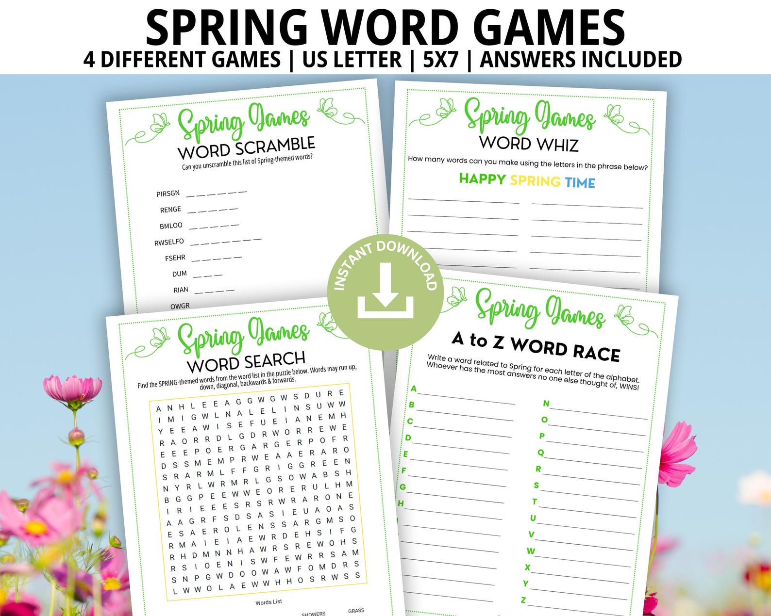 Spring Word Games, Spring Word Search, Family Game Night, Word Search ...
