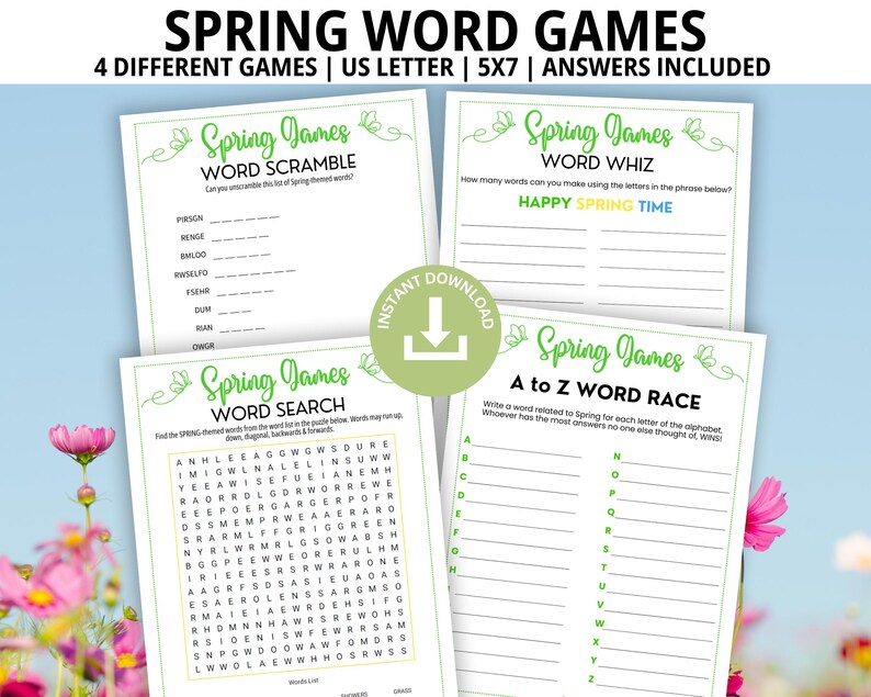 Spring Word Games, Spring Word Search, Family Game Night, Word Search ...