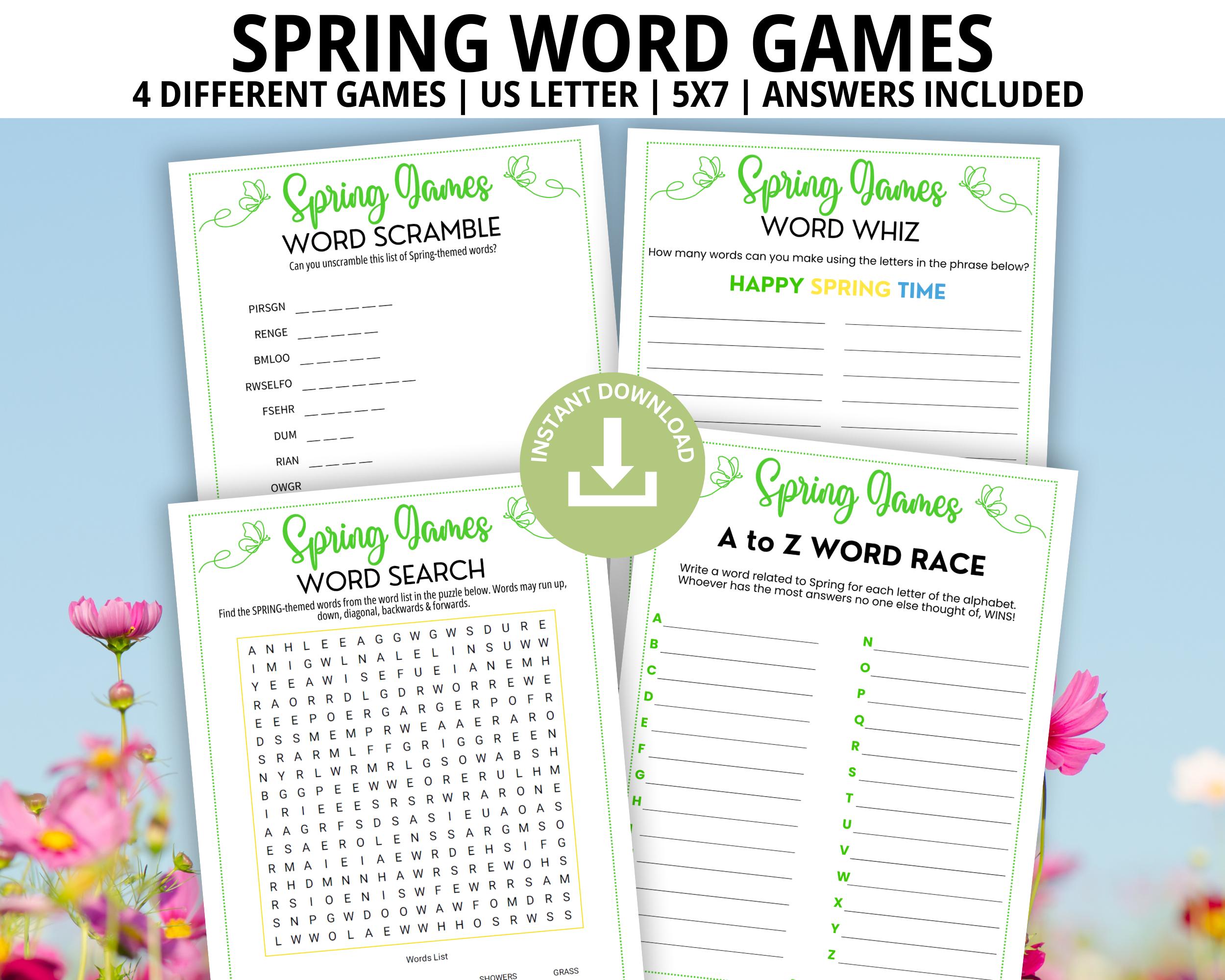 Spring Word Games, Spring Word Search, Family Game Night, Word Search ...