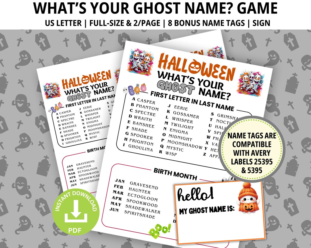 What's Your Ghost Name, Halloween Name Game, Whats Your Name, Printable ...