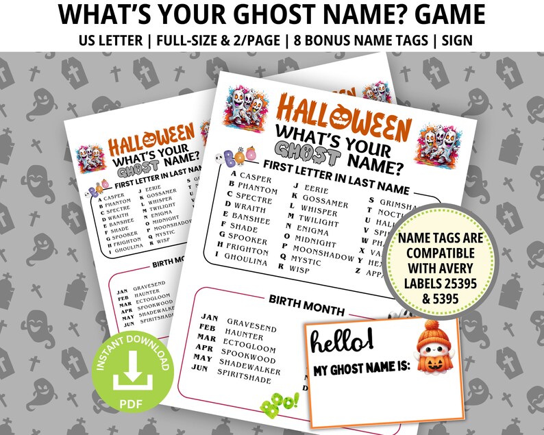 What's Your Ghost Name, Halloween Name Game, Whats Your Name, Printable ...