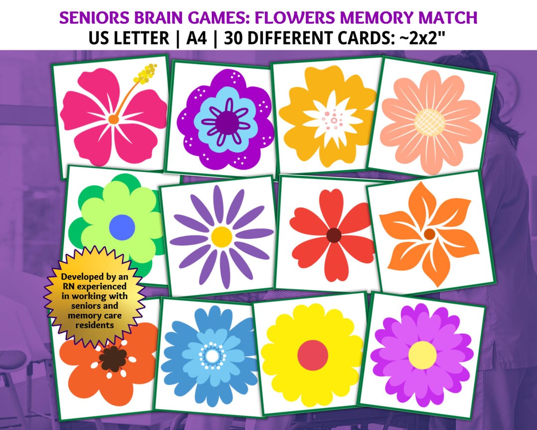 Flowers Memory Matching Game, Seniors Brain Games, Dementia Games, Ice ...