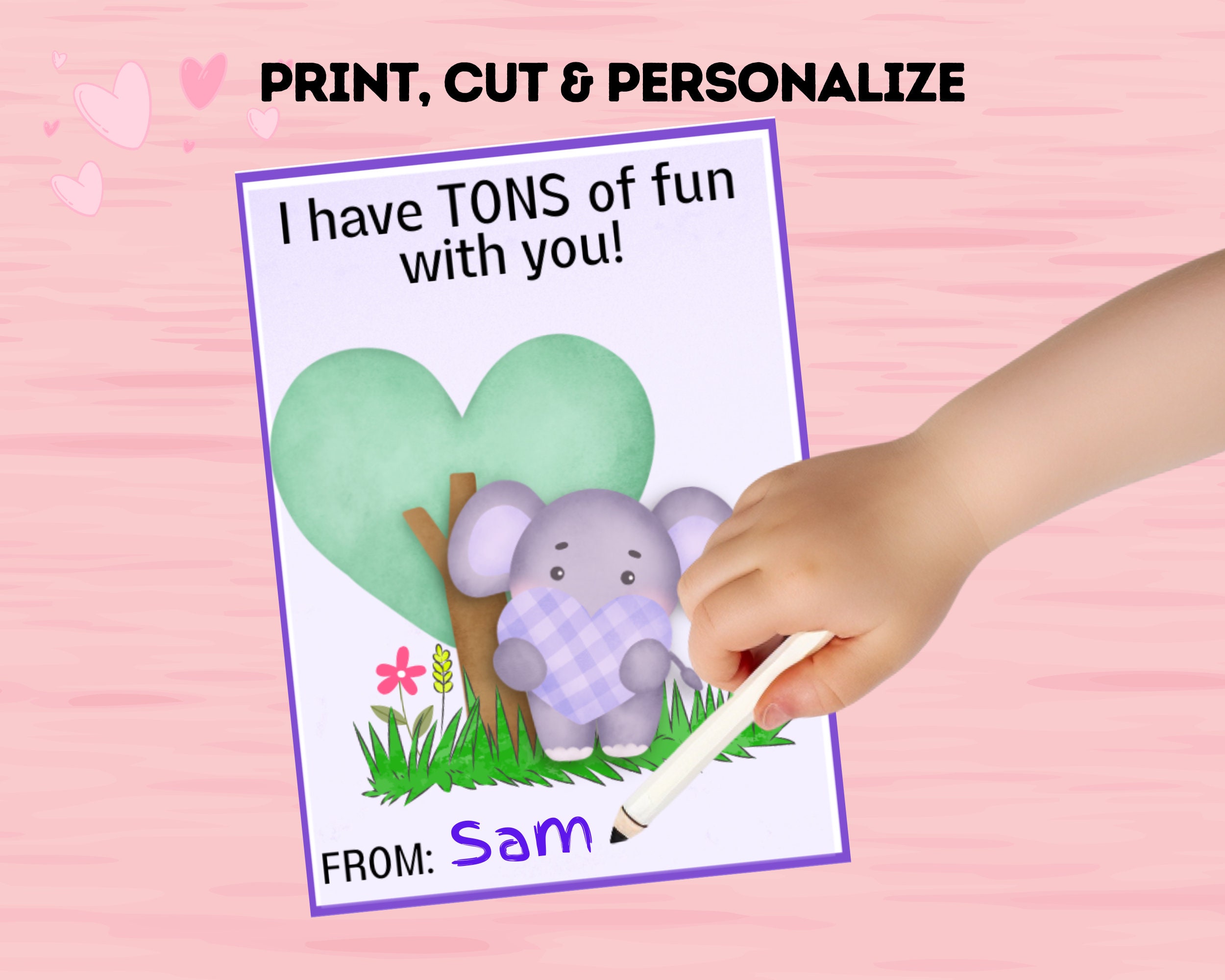 Watercolor Elephants Valentine Cards, Funny Valentine Cards, Preschool ...