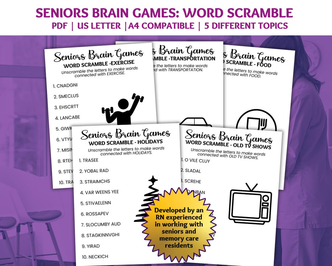 Word Scramble, Seniors Brain Games, Dementia Games, Dementia Activities ...