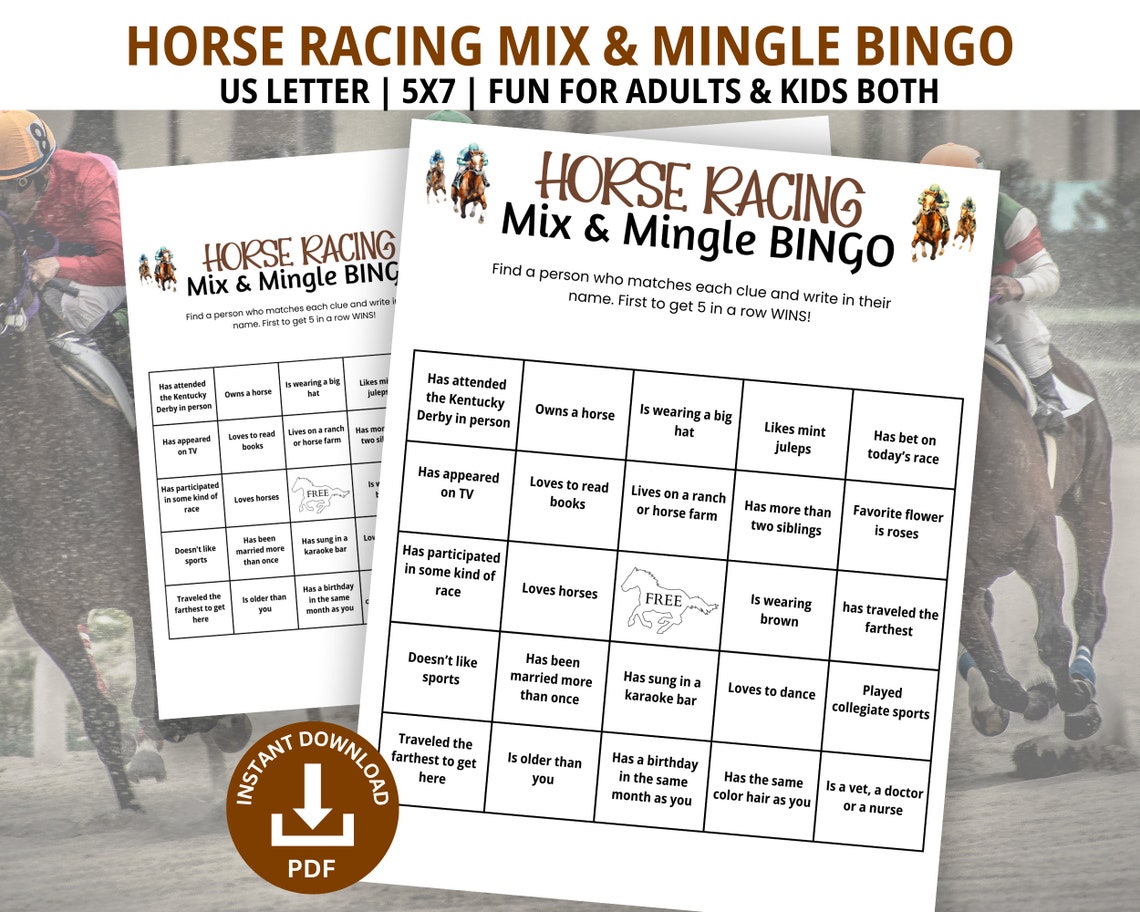 Horse Racing Mix and Mingle Bingo, Horse Race Game, Family Game Night ...