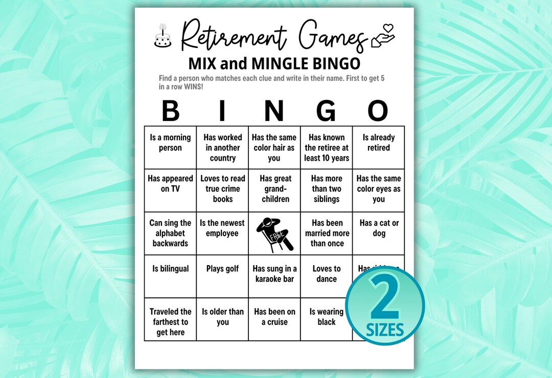 Retirement Bingo, Retirement Games, Mix and Mingle, Find the Guest ...