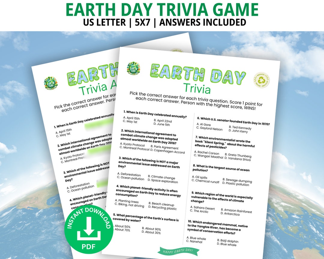Earth Day Trivia Game, Earth Day Game, Family Game Night, Earth Day ...