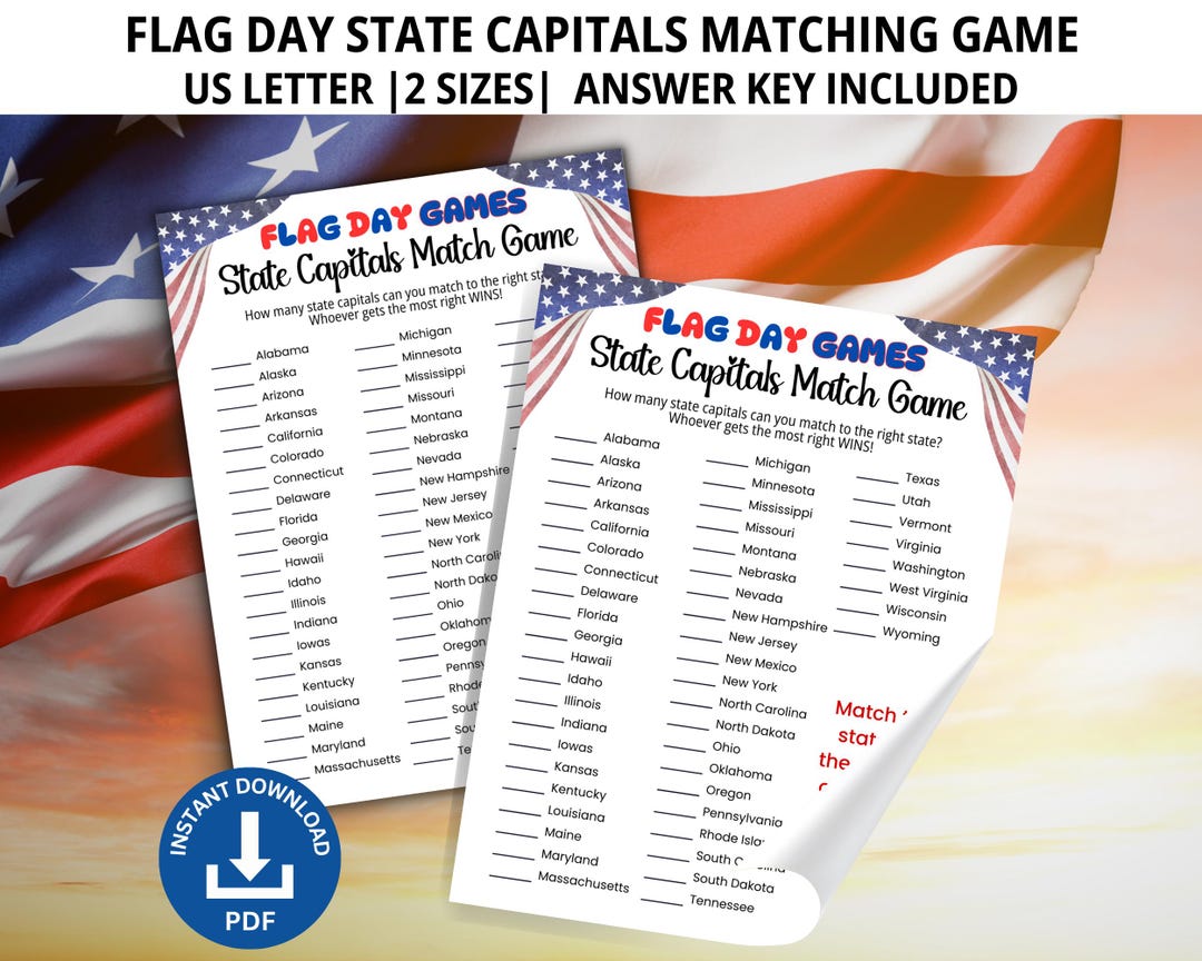 State Capitals Matching Game, Flag Day Games, Patriotic Games ...