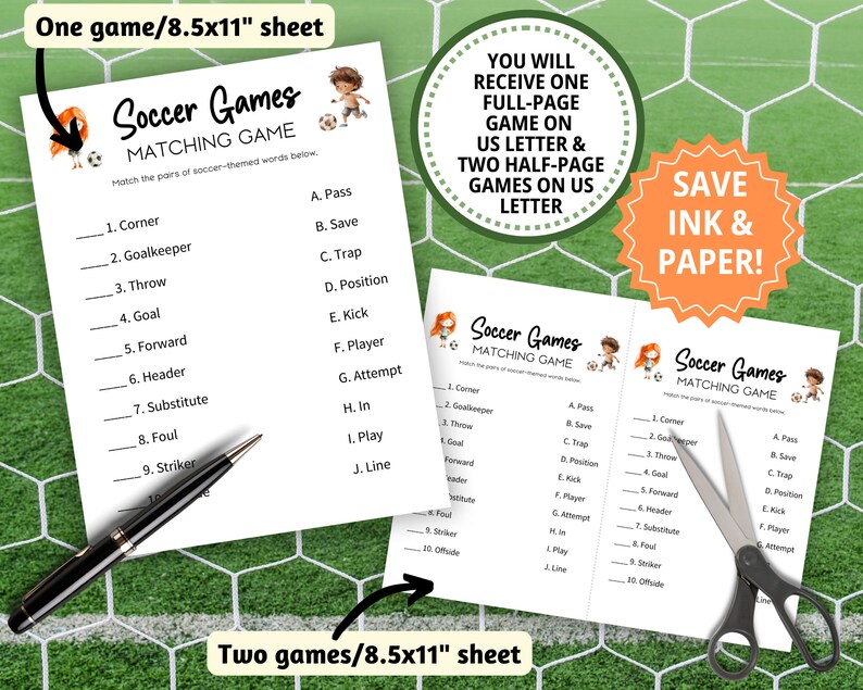 Soccer Matching Game, Soccer Games, Group Games, Soccer Birthday Party ...