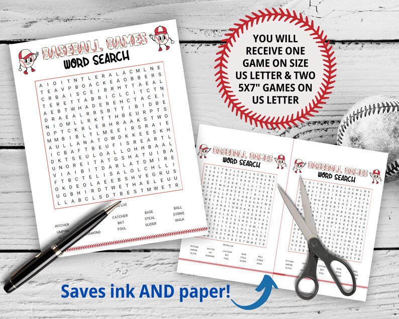 Baseball Word Search Game, Baseball Party Game, Family Game Night, Word ...