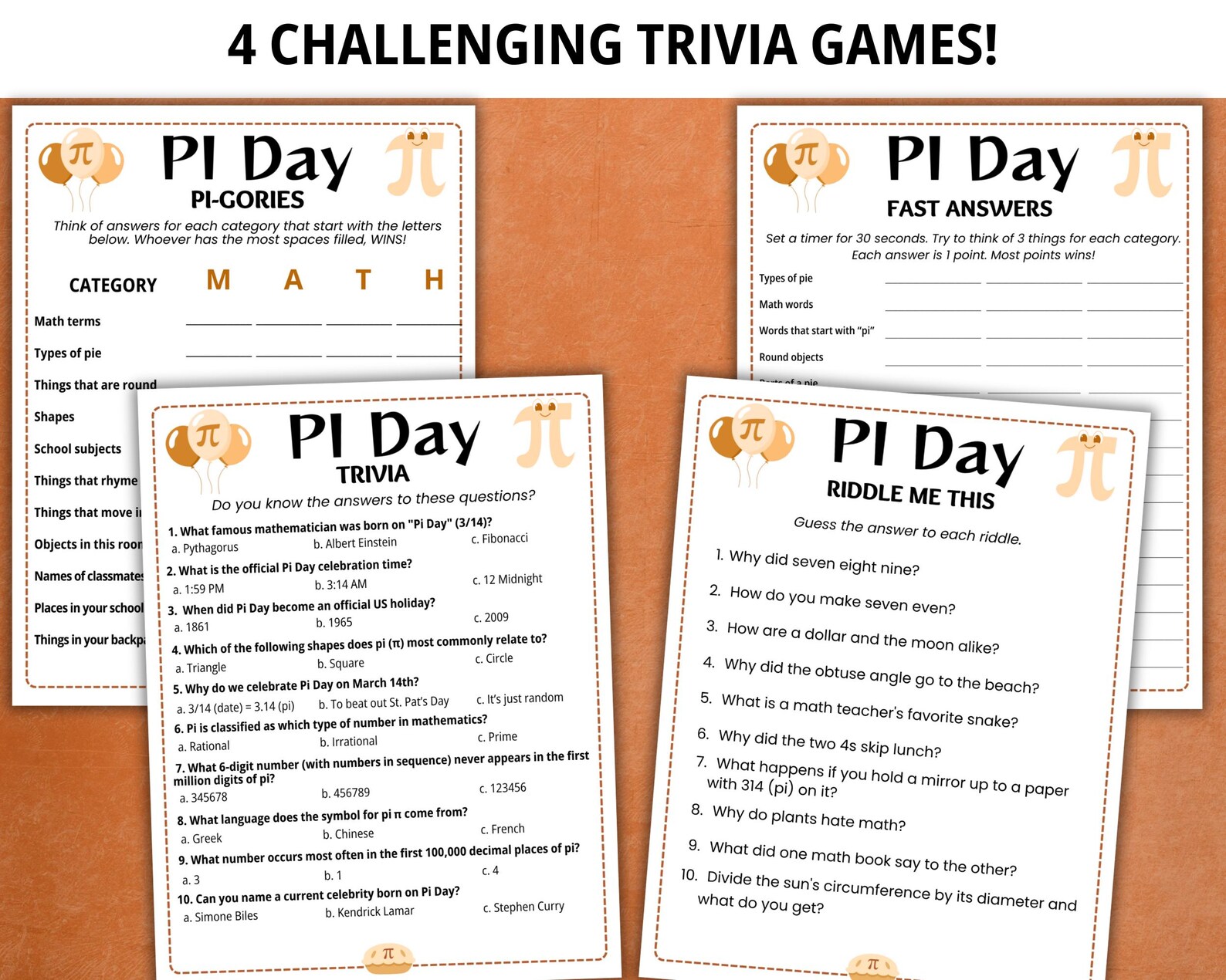Pi Day Games, 12-game BUNDLE, Pi Day Party, Pi Day Download, Math Games ...