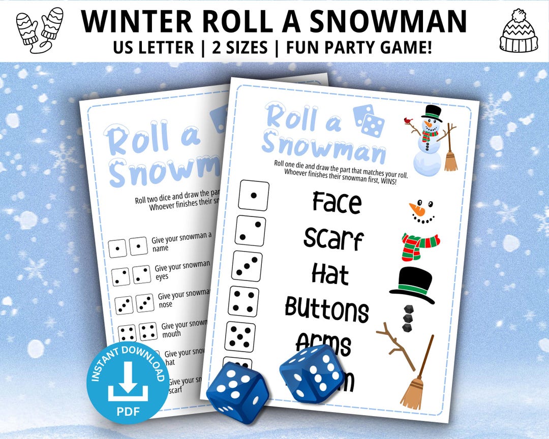 Roll a Snowman Dice Game, Winter Games, Wintertime Games, Dice Drawing ...