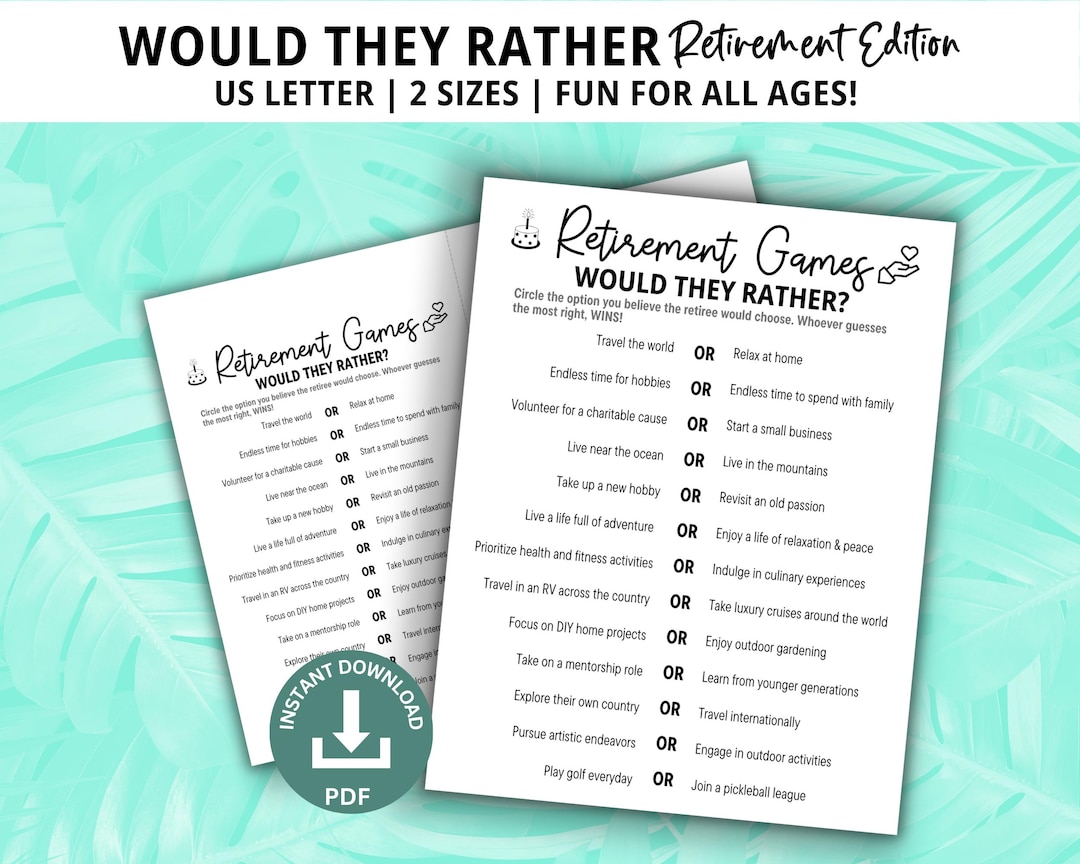 Would They Rather Retirement Game, Retiree Games, Office Party Games ...