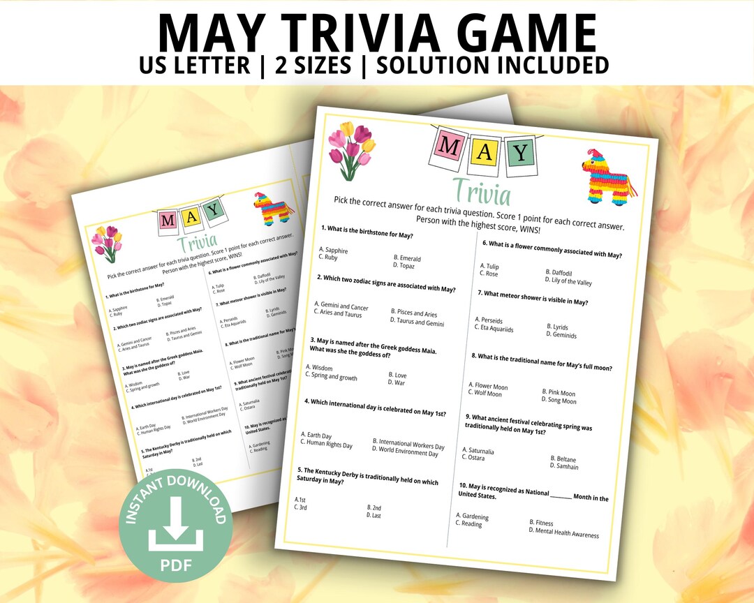 May Trivia Game, Monthly Trivia, May Games, Family Game Night ...