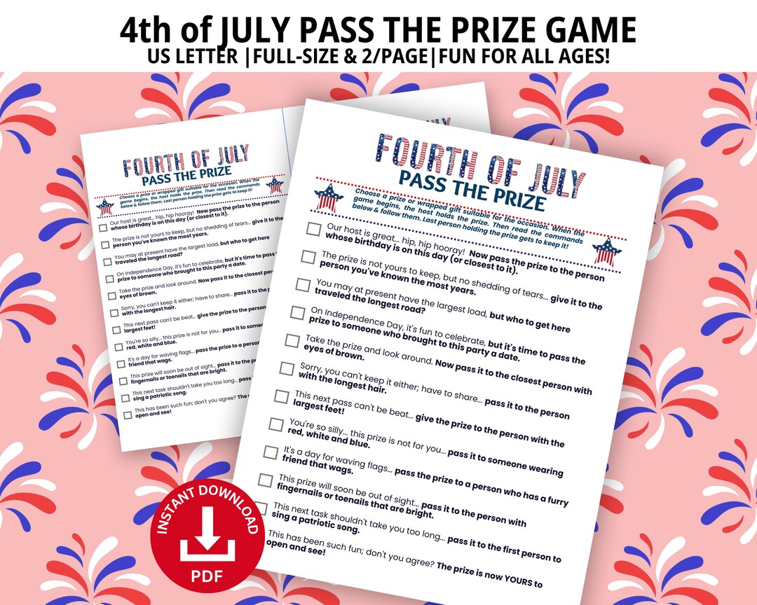 Pass the Gift Game, 4th of July Game, Pass the Prize Game, Patriotic ...