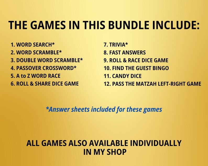 Passover Games, 12-GAME BUNDLE, Jewish Games, Passover Holiday ...