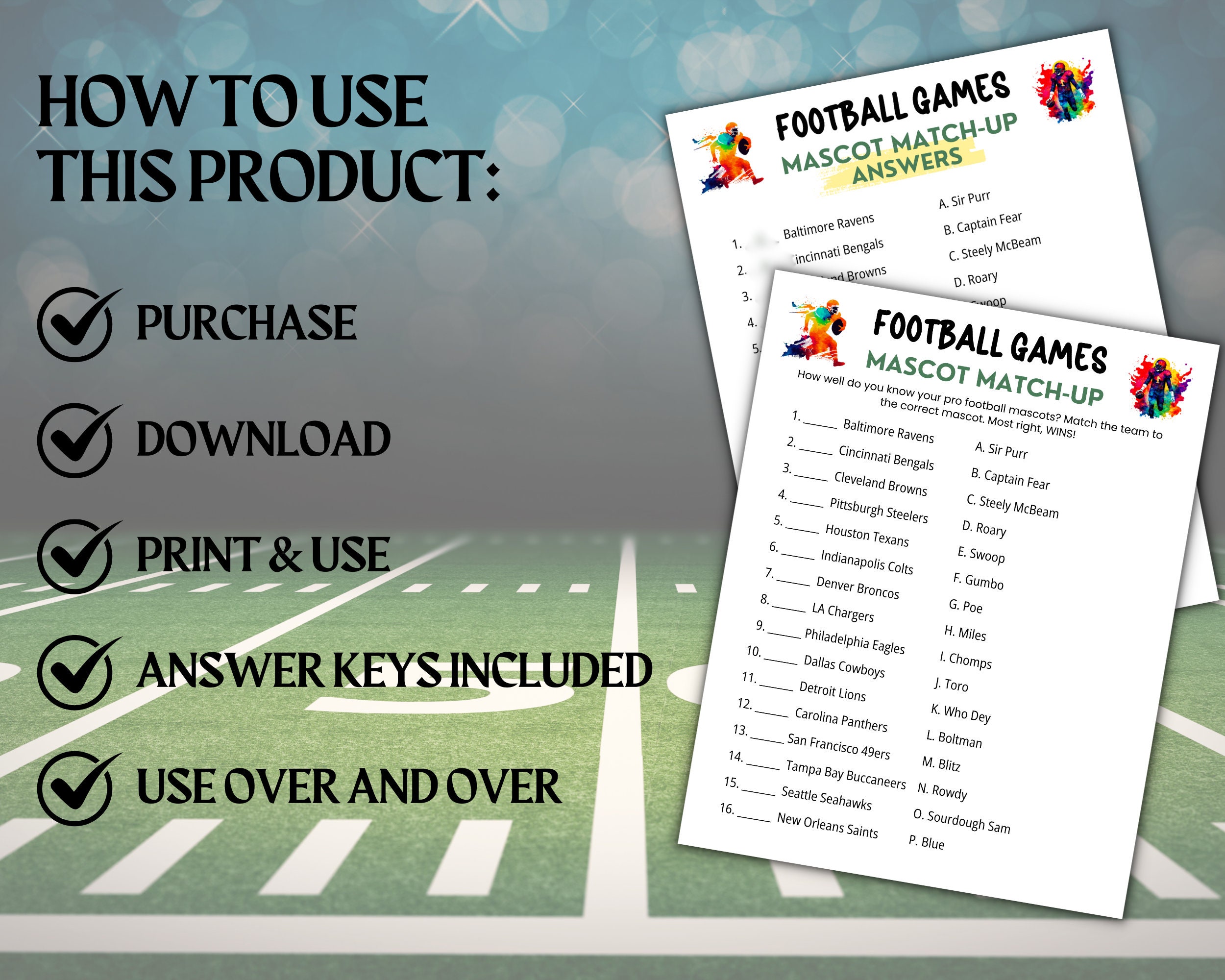 Football Matching Game, Match the Mascot, Football Trivia, the Big Game ...